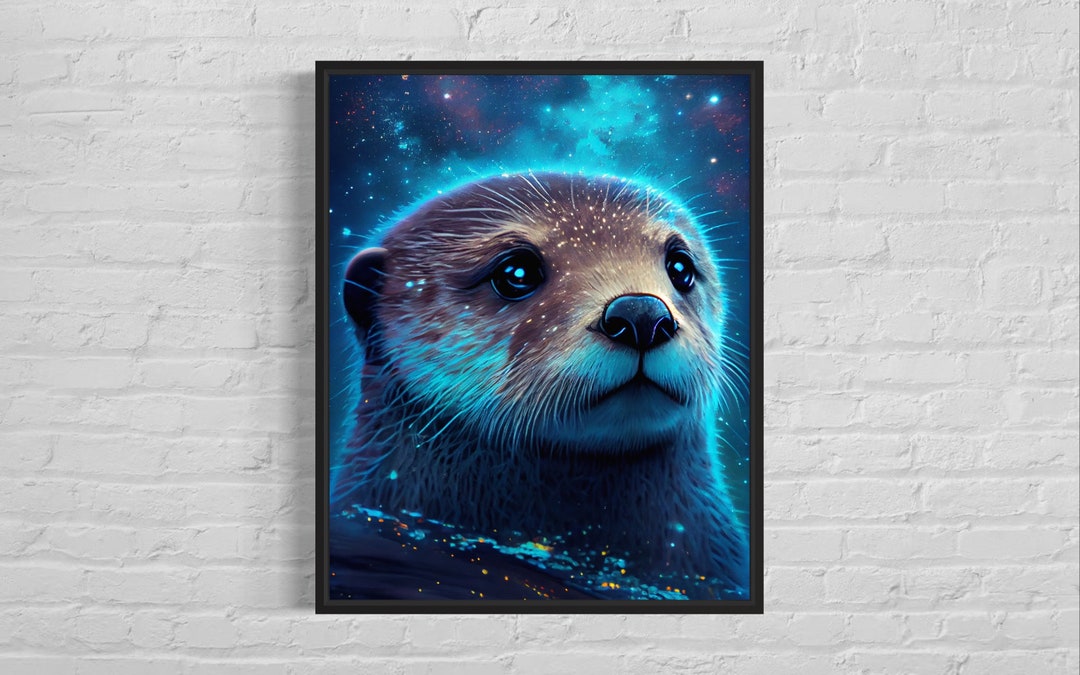 Sea Otter Art Print, Original Sea Otter Artwork, Sea Otter Poster Black ...