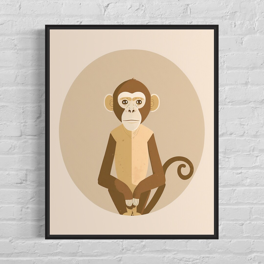 Monkey Art Print Monkey Vintage Poster Artwork, Monkey Retro Wall Art ...