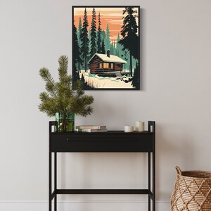 Cabin Art Print Cabin Vintage Poster Artwork, Cabin Retro Wall Art ...
