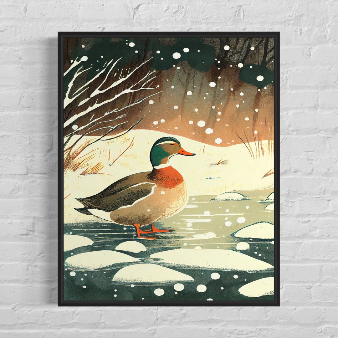 Duck Art Print Duck Vintage Poster Artwork, Duck Retro Wall Art Animal ...