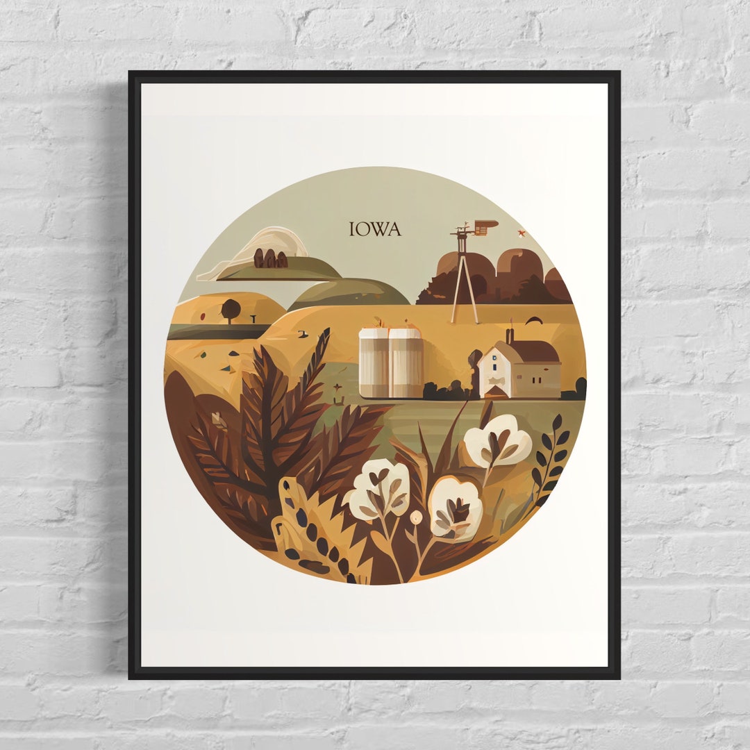 Iowa Art Print Iowa Vintage Poster Artwork, Iowa Retro Wall Art Animal ...