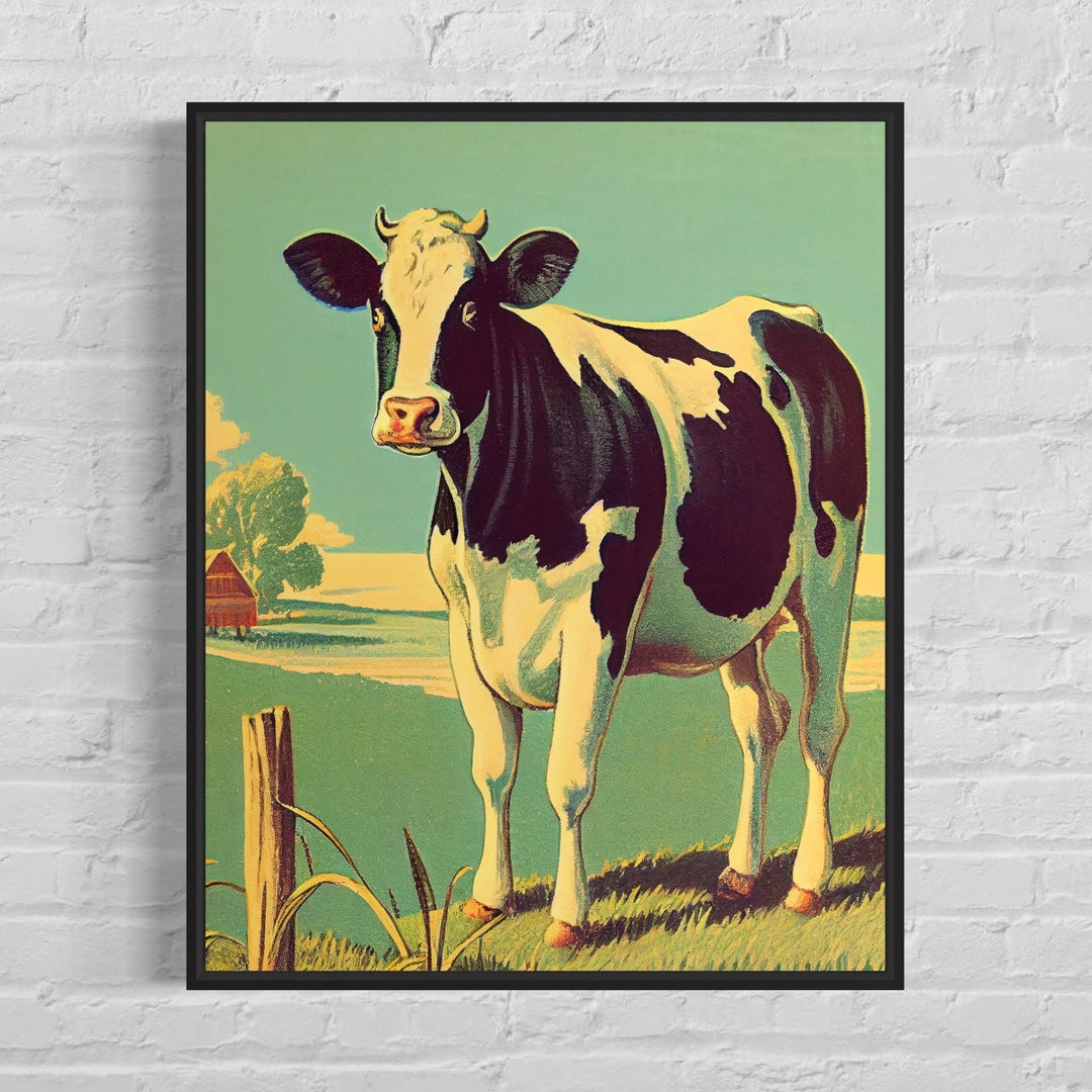 Cow Art Print Cow Vintage Poster Artwork, Cow Retro Wall Art Animal ...