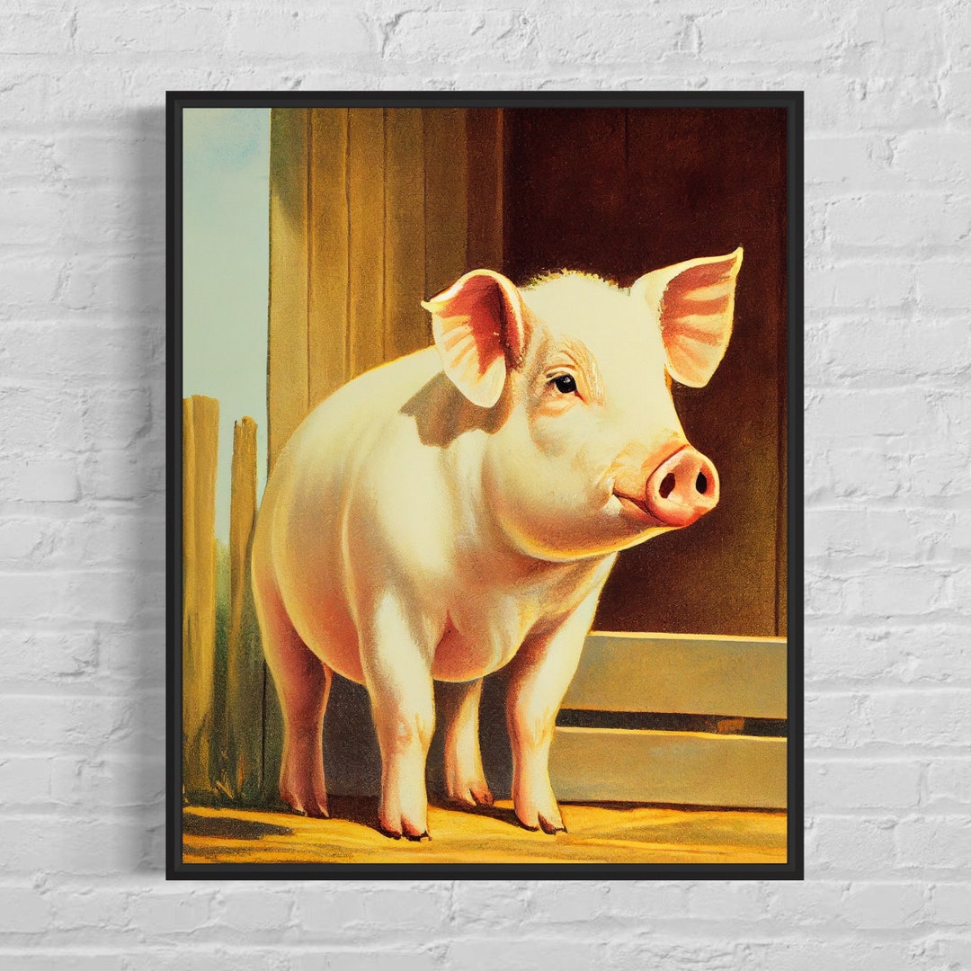 Pig Art Print Pig Vintage Poster Artwork, Pig Retro Wall Art Animal ...