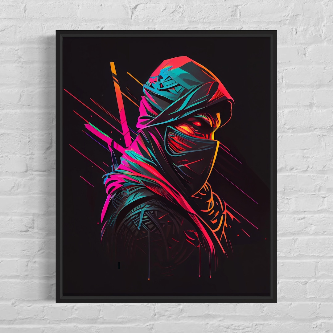 Ninja Art Print, Original Ninja Artwork, Ninja Poster Black Background ...