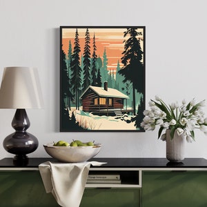 Cabin Art Print Cabin Vintage Poster Artwork, Cabin Retro Wall Art ...