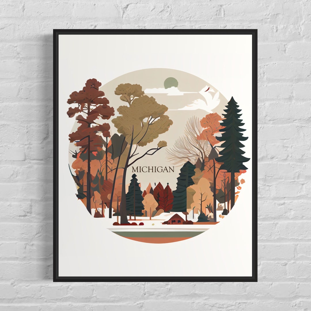 Michigan Art Print Michigan Vintage Poster Artwork, Michigan Retro Wall ...