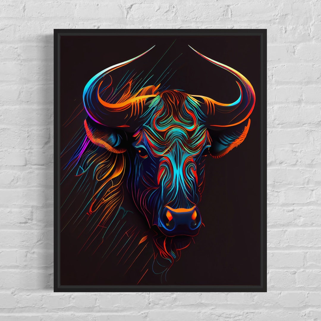 Bull Art Print, Original Bull Artwork, Bull Poster Black Background - Etsy