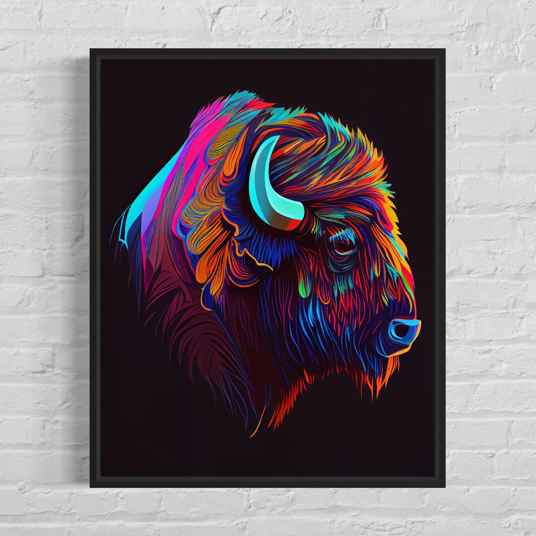 Bison Art Print, Original Bison Artwork, Bison Poster Black Background ...