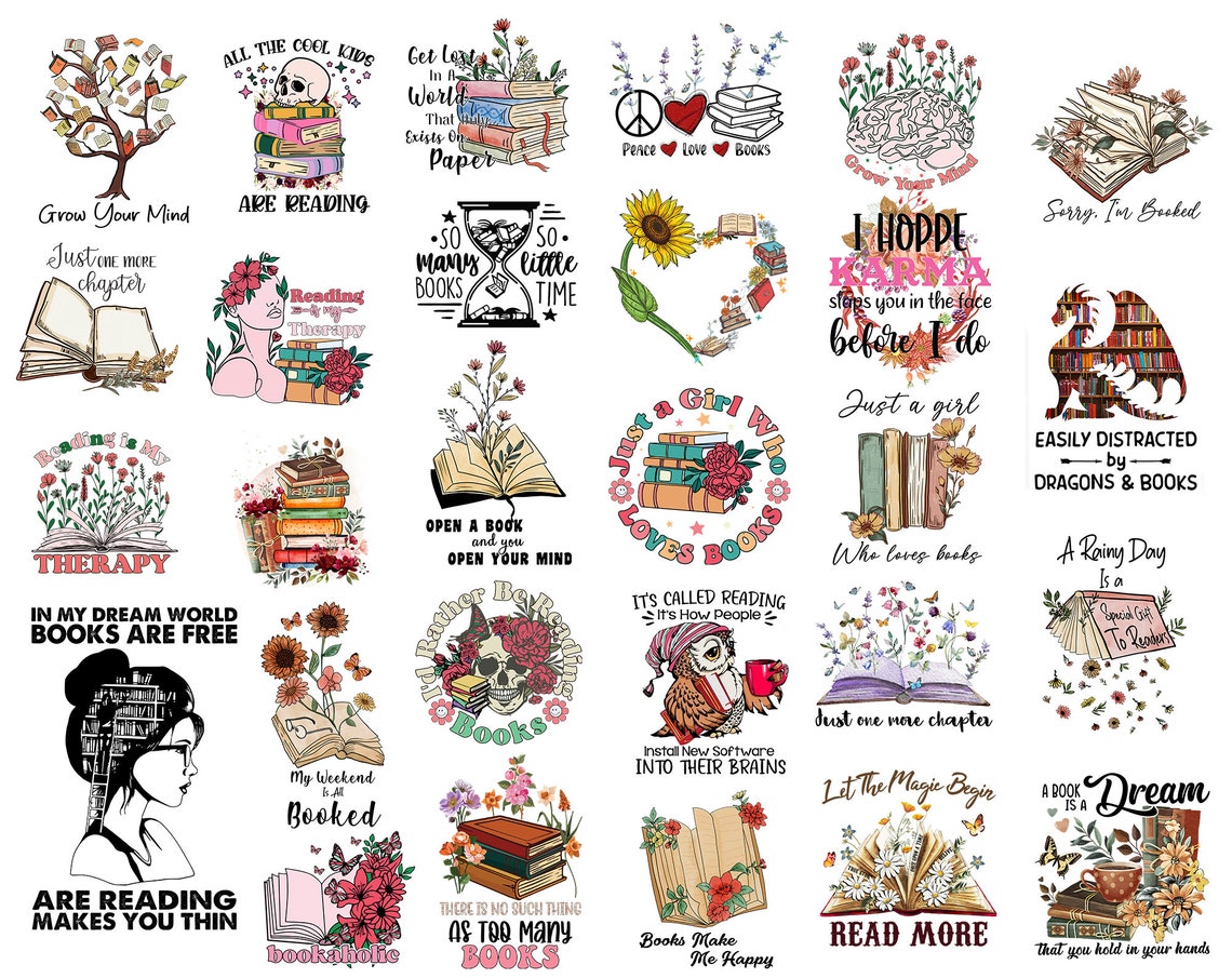 50 Read Book Png Bundle Book Quote Png Reading Png Floral - Etsy