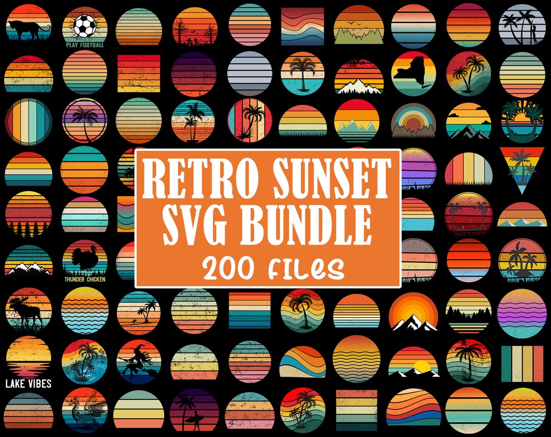 200+ Retro Sunset SVG Bundle, Vintage Palm Tree Sunset, Retro Circle ...