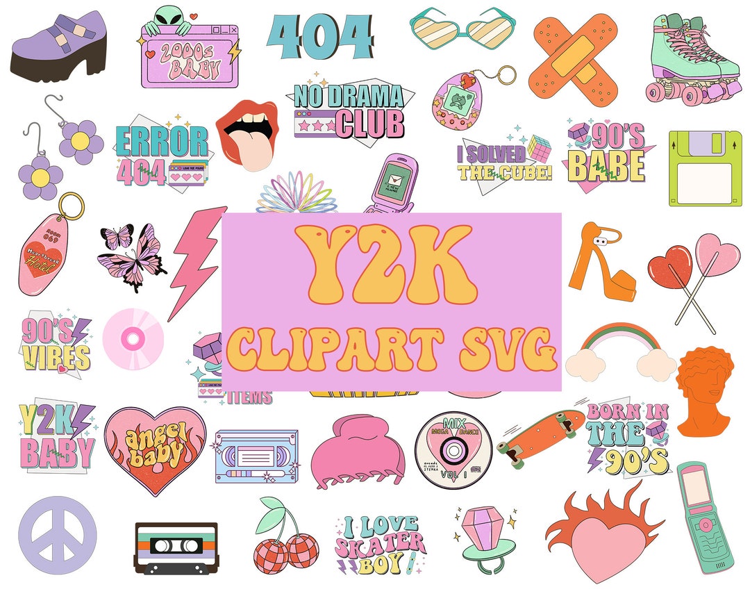Y2K Retro Aesthetic Clipart Set Svg, Y2K Vector, Y2K Attributes, 90's ...