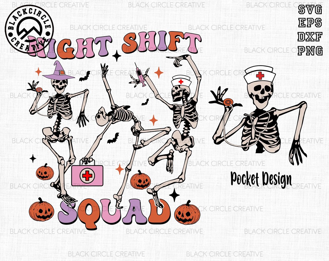 Personalized Night Shift Squad Svg, Skeleton Funny Svg, Spooky Pumpkin ...