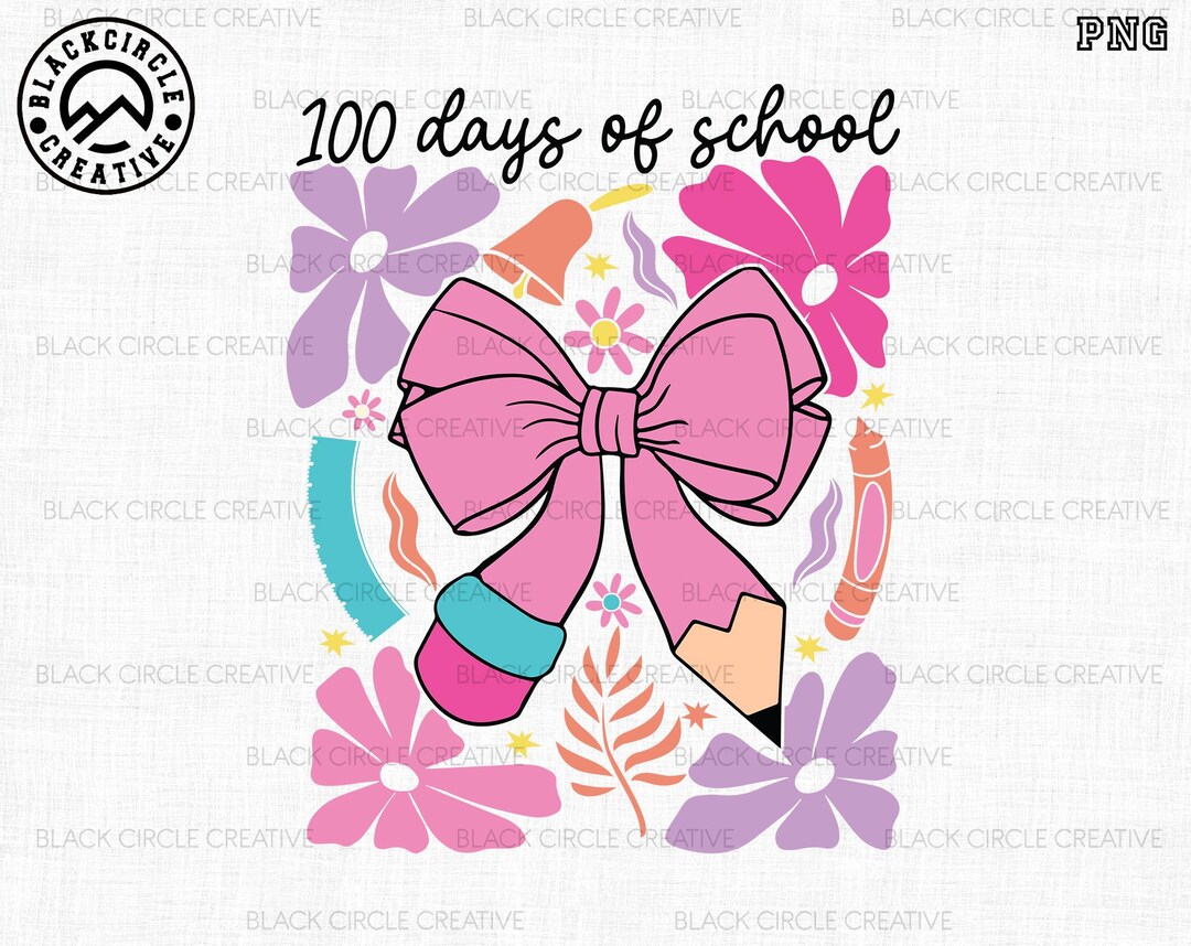 100 Days of School Png, Boho Floral Pencil Coquette Bow Png, School ...