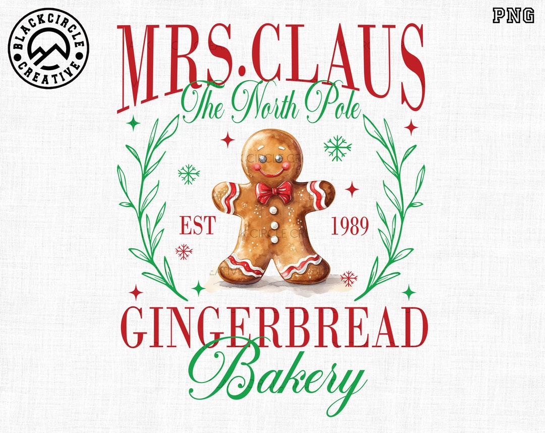 Mrs Claus' Gingerbread Christmas Png, Retro Christmas Png, Gingerbread ...