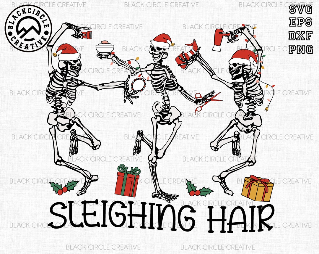 Sleighing Hair Christmas Skeleton Svg, Dancing Skeleton, Funny Hair ...
