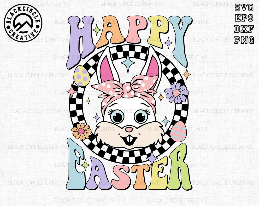Cute Bunny Rabbit Face Svg, Girl Bunny, Retro Happy Easter Day Svg ...