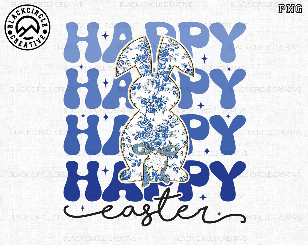 Happy Easter Png, Blue Floral Chinoiserie Png, Blue Toile Easter Rabbit ...