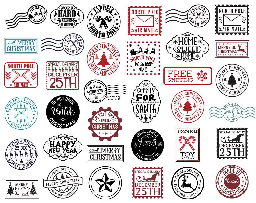 Christmas Stamps Svg Bundle, Stamp Svg, Santa Stamps Svg, North Pole ...
