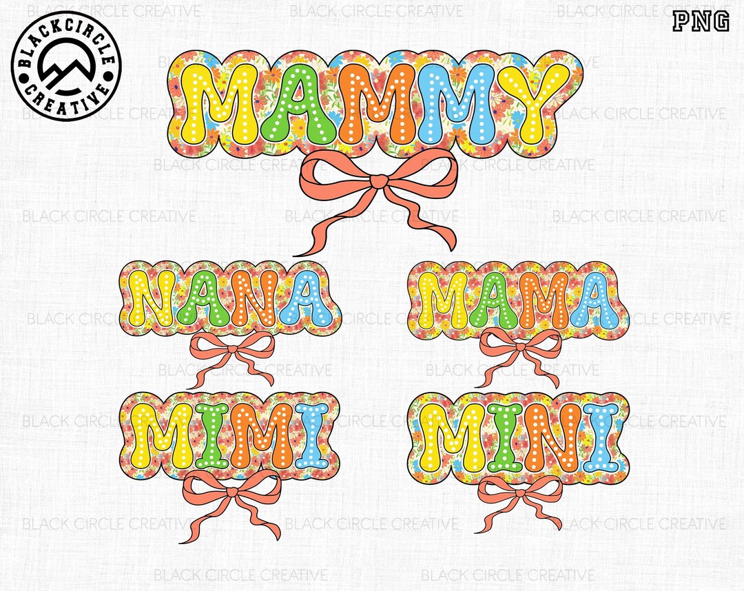 Floral Mammy Coquette Bow Png Bundle, Mama Nana Mimi Mini Png, Bright ...