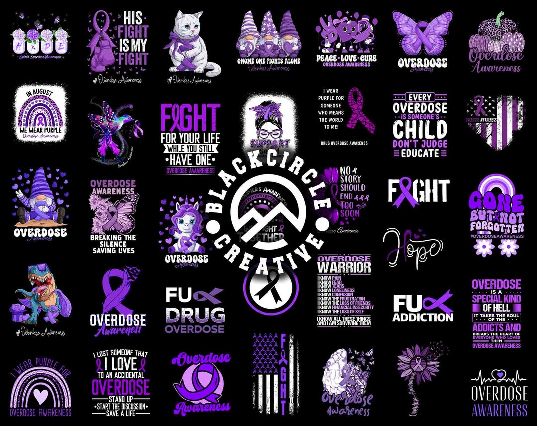 Overdose Awareness Png Bundle, Overdose Purple Ribbon, Addiction ...