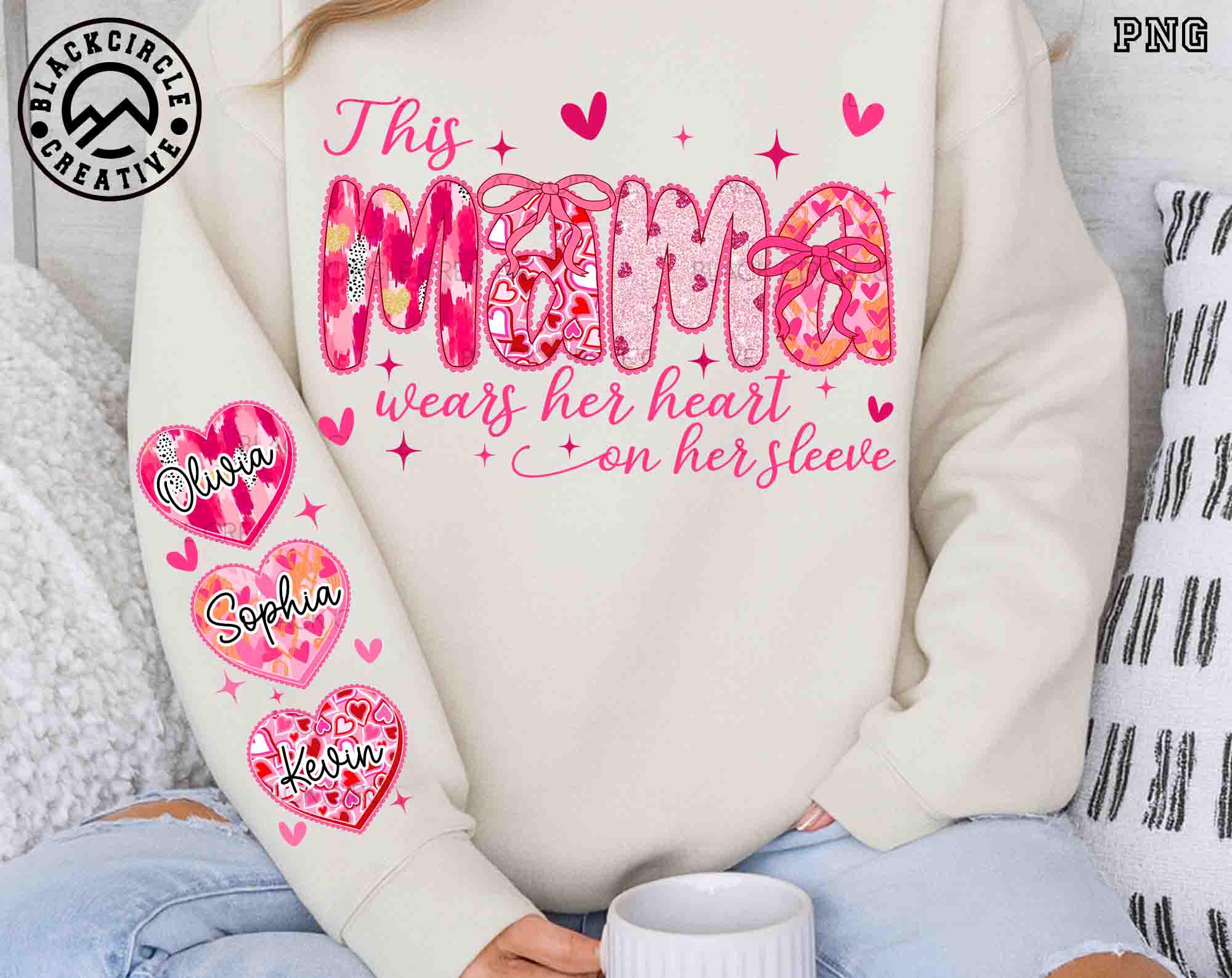 Personalized This Mama Wears Her Heart on Her Sleeve Png, Custom Kids ...