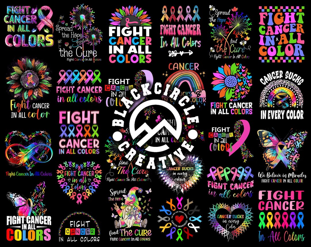 Fight Cancer in All Color Png Bundle, Cancer Awareness Shirt Design PNG ...