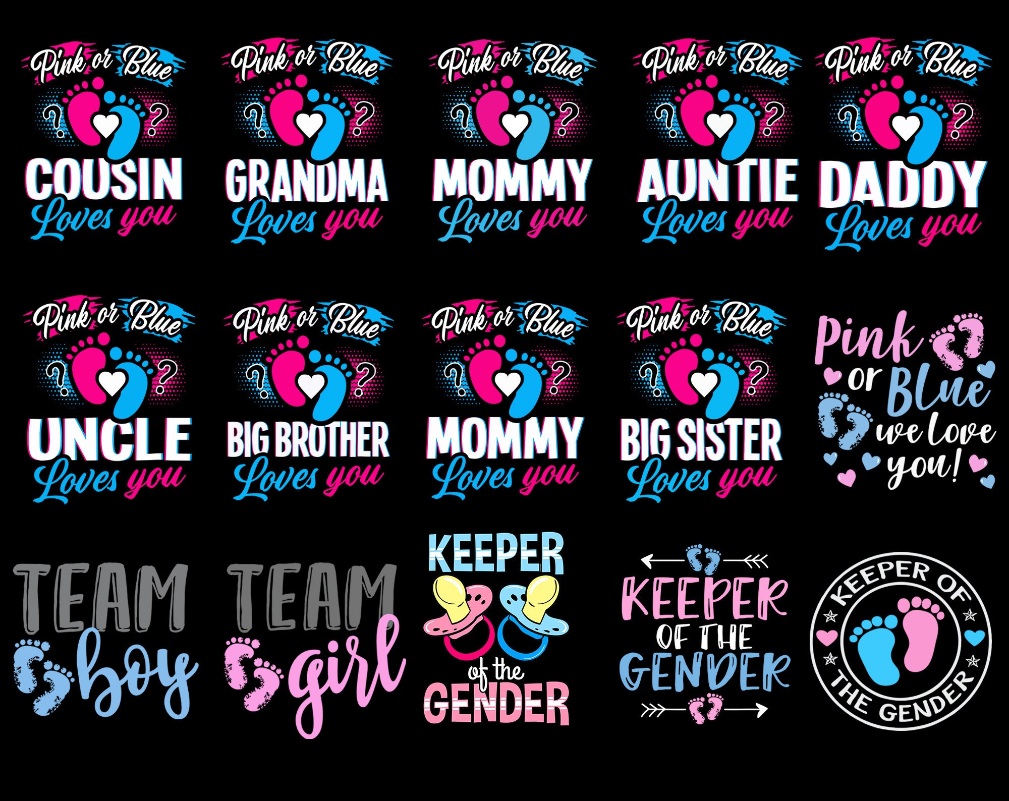 Gender Reveal Png Bundle Pink or Blue We Love You Png Baby - Etsy