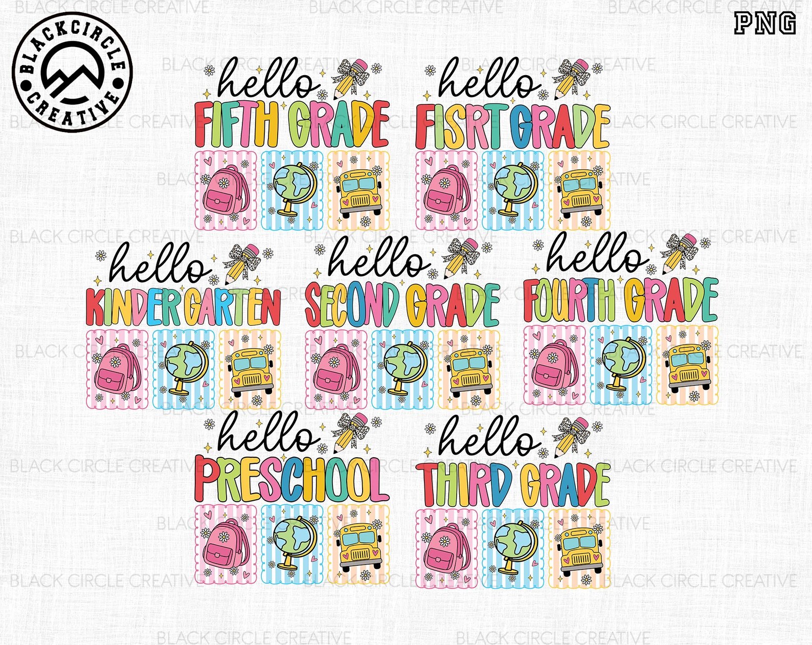 Hello Grade Png Bundle, School Bus, School Bag, Globe, Kindergarten Pre ...