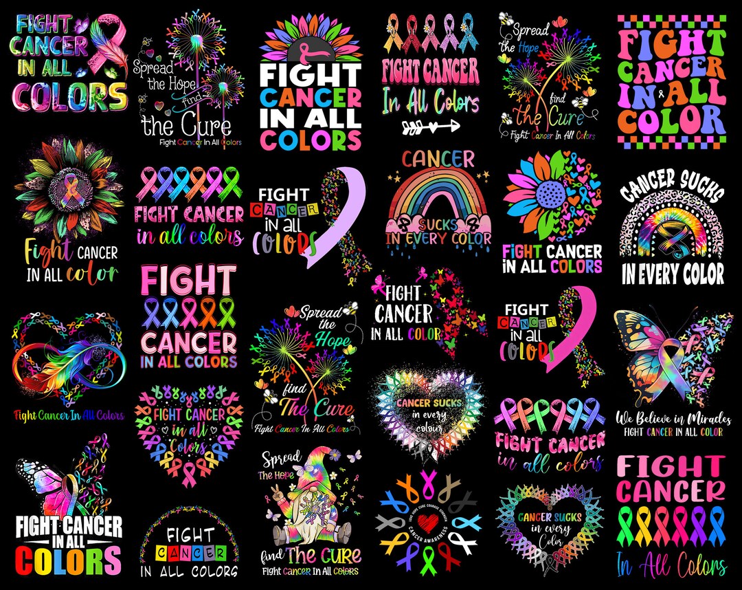 Fight Cancer in All Color Png Bundle, Cancer Awareness Shirt Design PNG ...