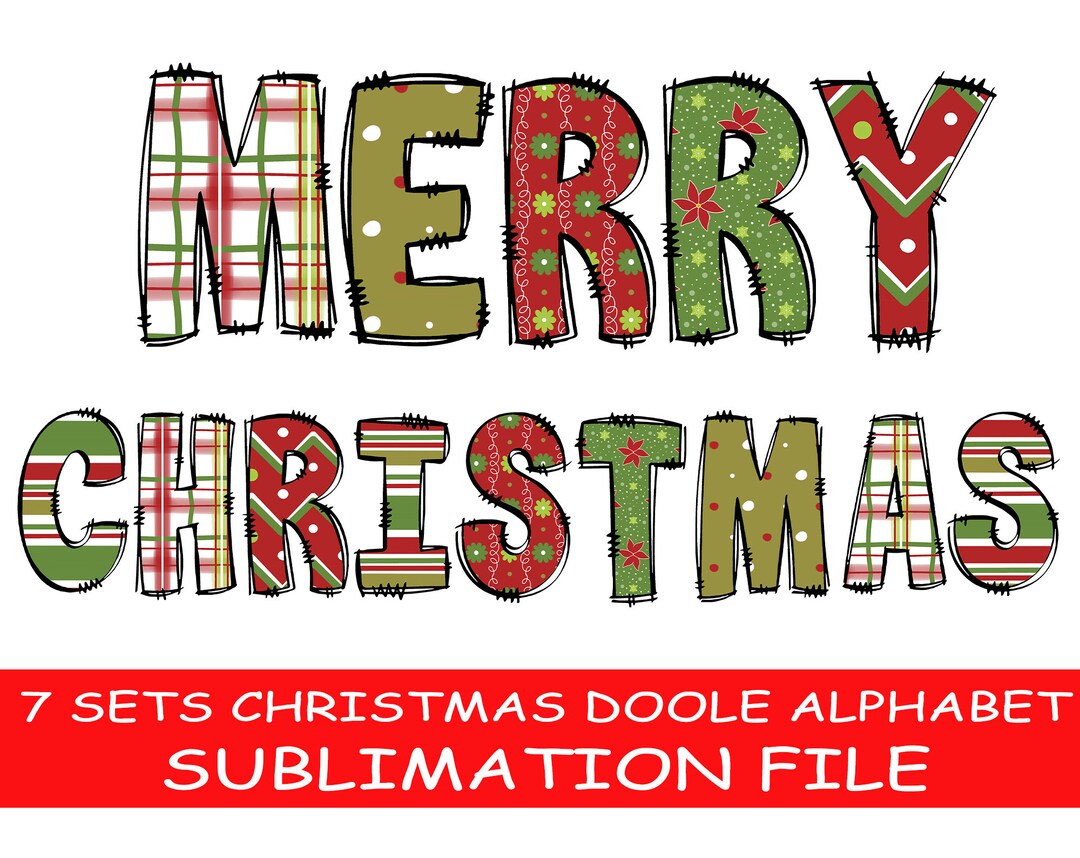 Doodle Letters and Numbers PNG Bundle, Retro Christmas Png, Sublimation ...
