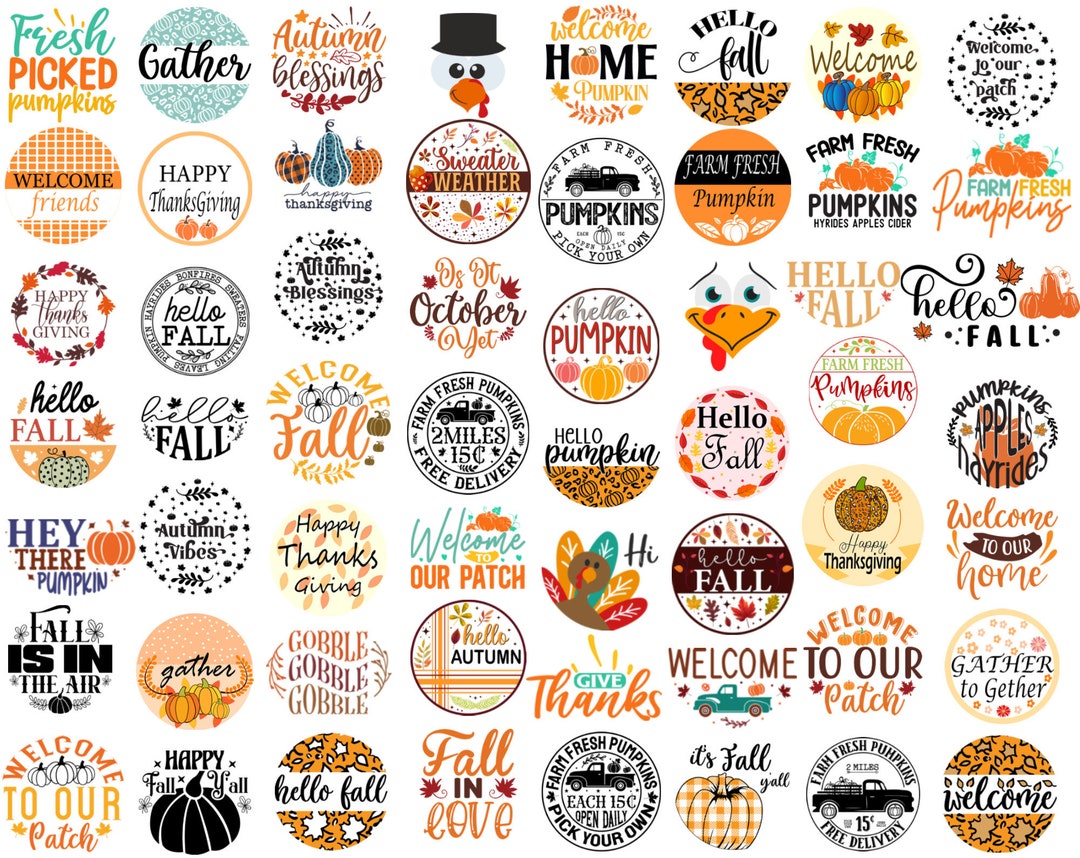 Fall Round Sign Svg Bundle, Autumn Door Hanger Bundle Svg, Fall Welcome ...