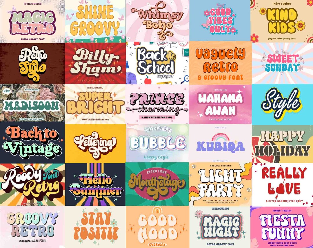 Retro Font Bundle Collection, Groovy Font Bundle, Font Bundle, Cricut ...