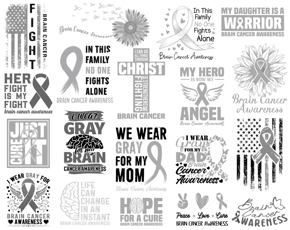 Brain Cancer Awareness SVG Bundle Gray Ribbon SVG Brain - Etsy