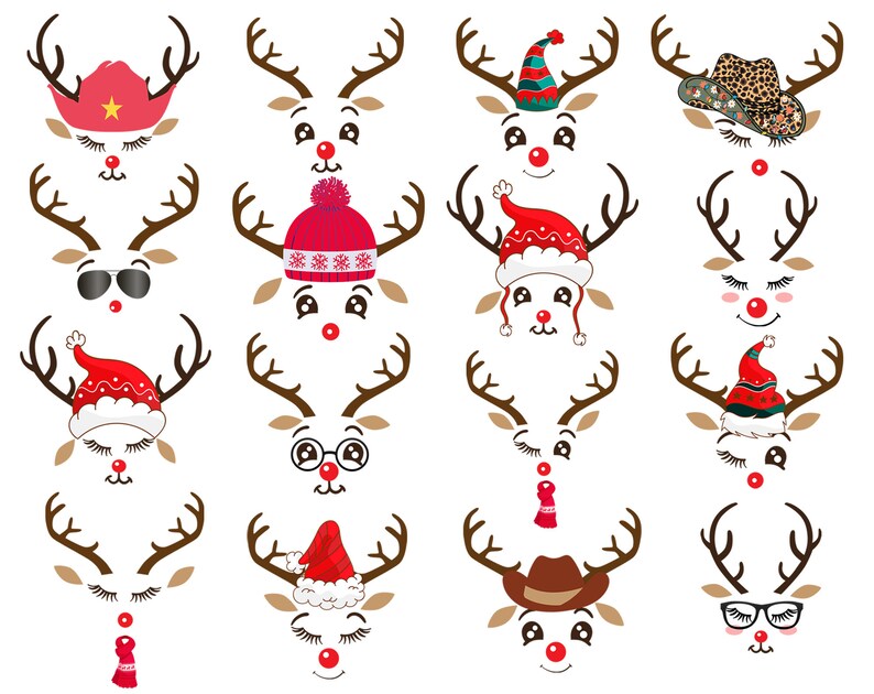 16 Christmas Reindeer Faces Png Designs Christmas Reindeer - Etsy