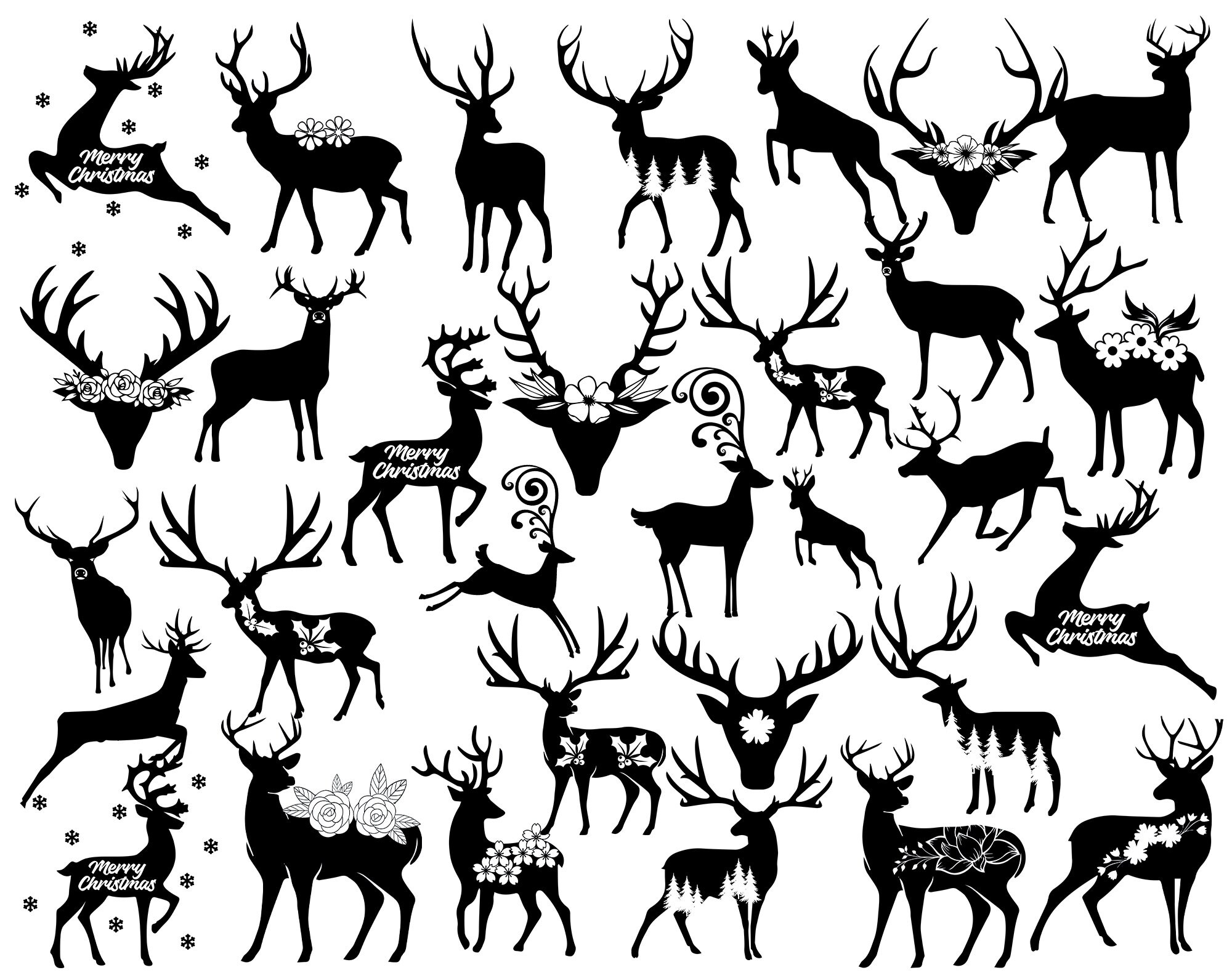 Christmas Deer Svg Bundle, Moose SVG, Reindeer SVG, Deer Clipart ...