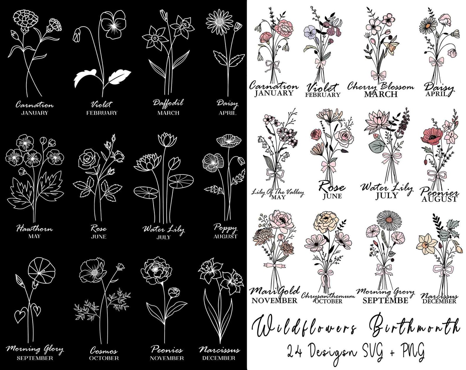 Wildflowers Birthmonth Svg, Birth Flower Svg Bundle, Birth Flower ...