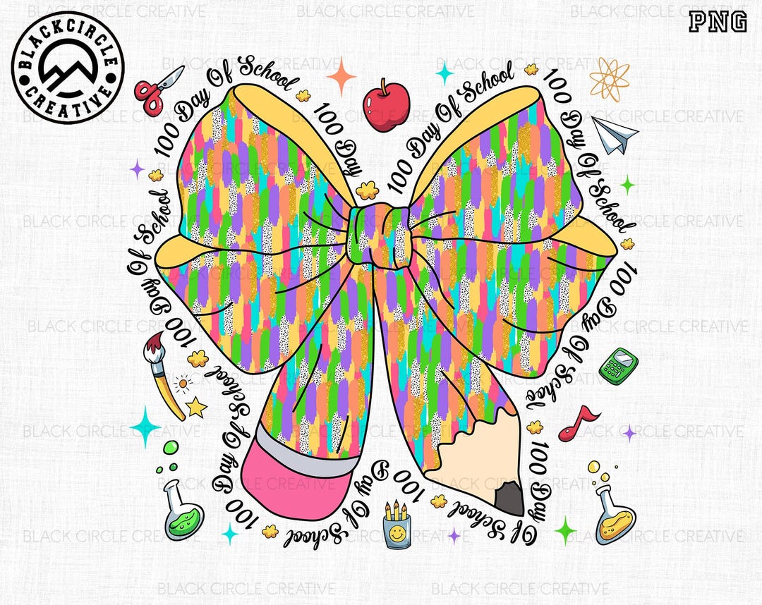 100 Days of School Png, Brushstroke Colorful Coquette Bow Png, School ...