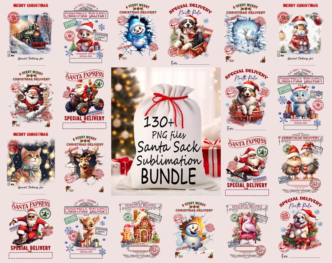 Santa Sack Png Sublimation, Santa Sack Designs Bundle Png, Special ...