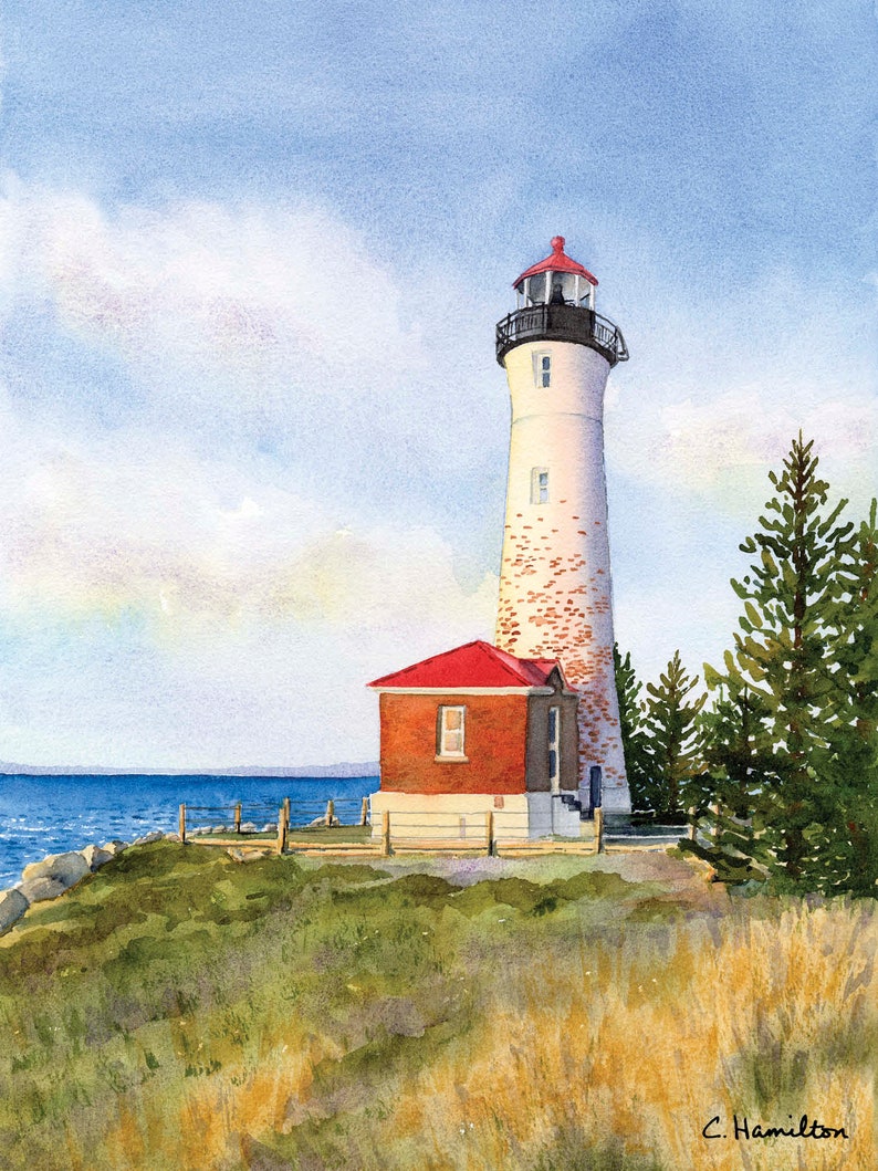 Crisp Point Lighthouse, Lighthouse Watercolor Painting, Coastal Art ...