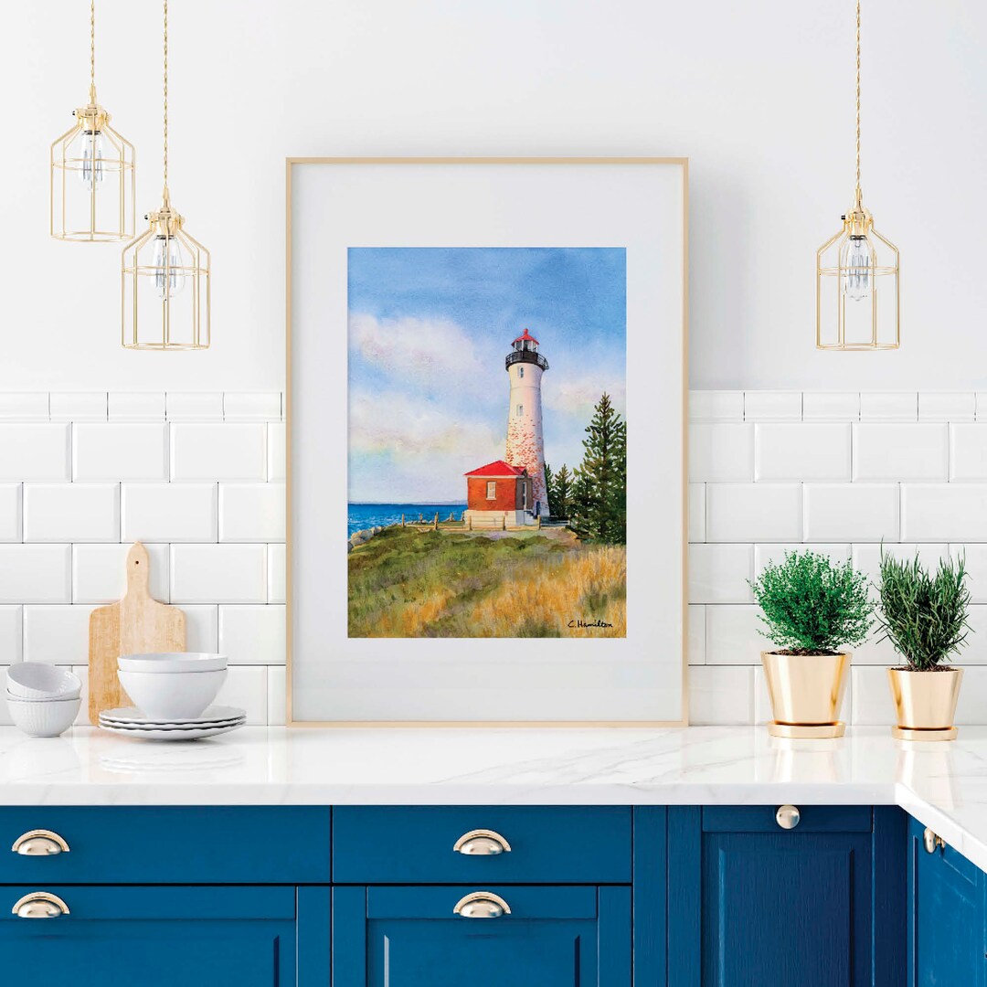 Crisp Point Lighthouse, Lighthouse Watercolor Painting, Coastal Art ...