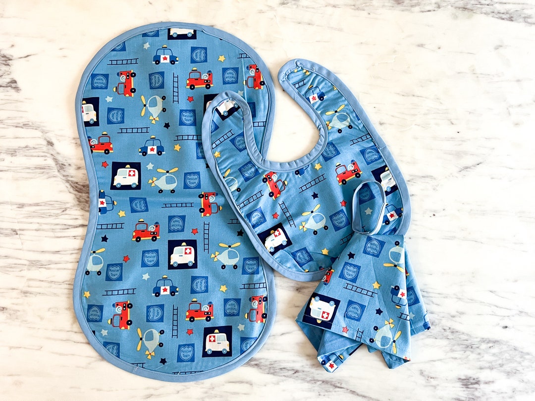 Rescue | Fire Fighter | Police Bib, Burp Cloth and Lovey Set in Blue - Etsy