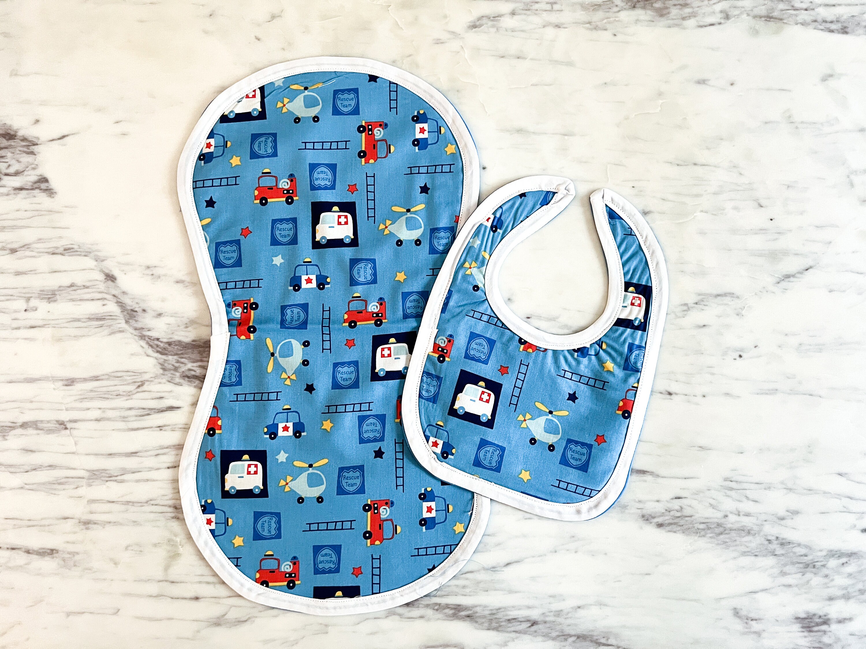 Rescue | Fire Fighter | Police Bib and Burp Cloth in White - Etsy
