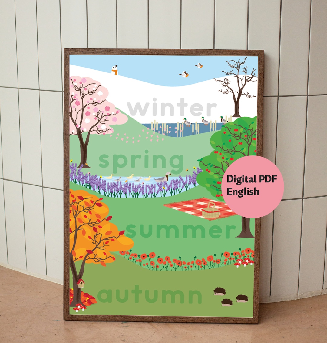 Seasons Poster for Children A4 English digital - Etsy