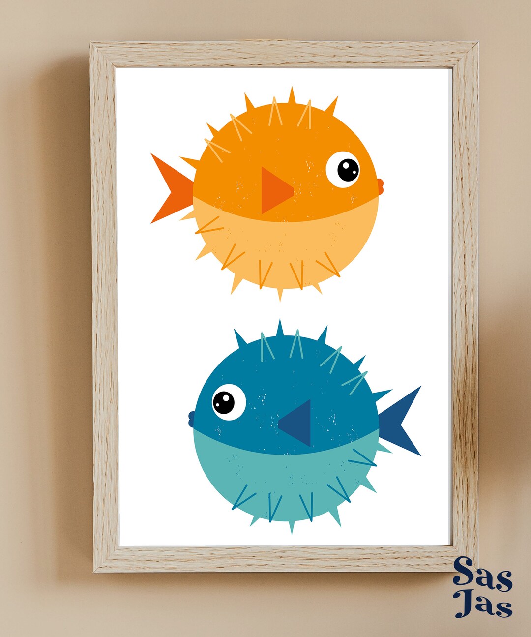 Blue Orange Pufferfish Poster A4 - Etsy