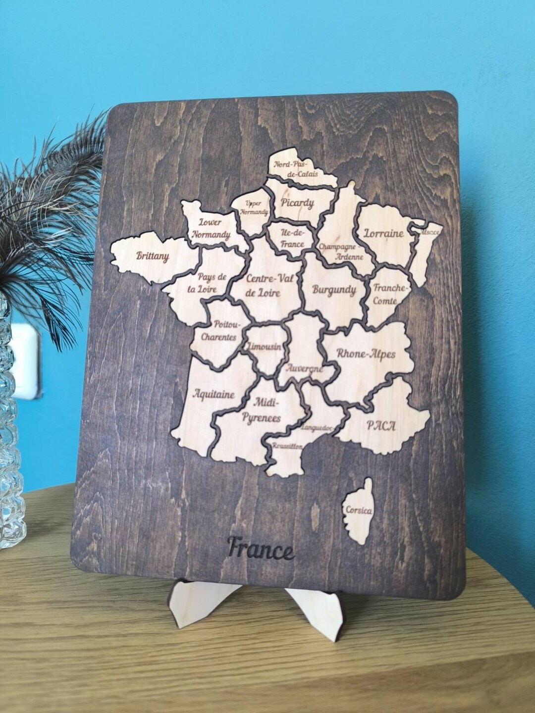Wooden Wall Art | Educational Puzzle | Unique Gift Idea | France Map I ...