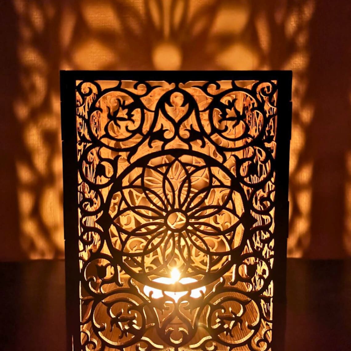 Wooden Candle Lantern – Laser Cut Mandala Candle Holder, Boho Tealight ...