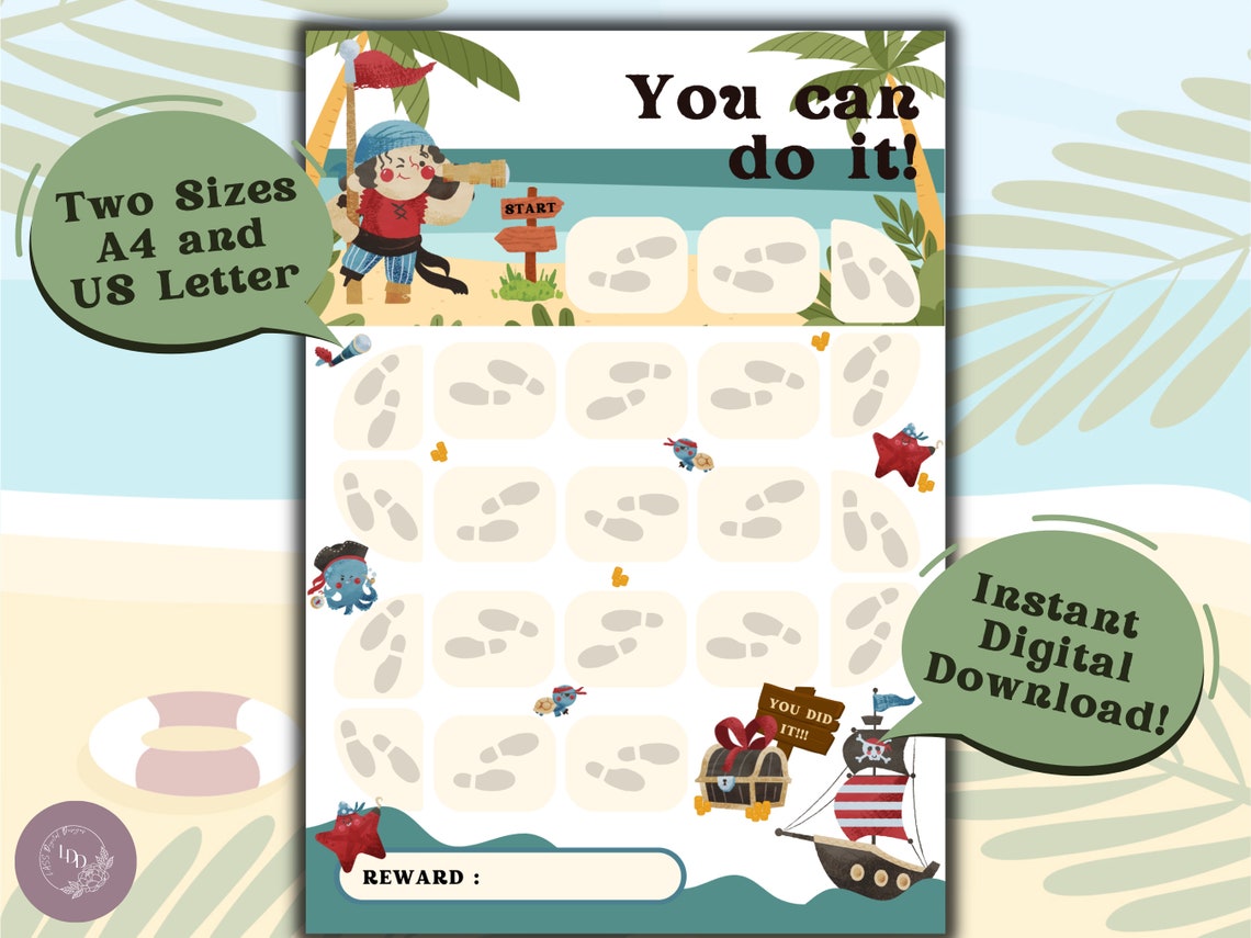 Printable Reward Chart, Pirate Reward Chart, Chore Chart for Children ...