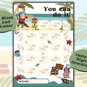 Printable Reward Chart, Pirate Reward Chart, Chore Chart for Children ...