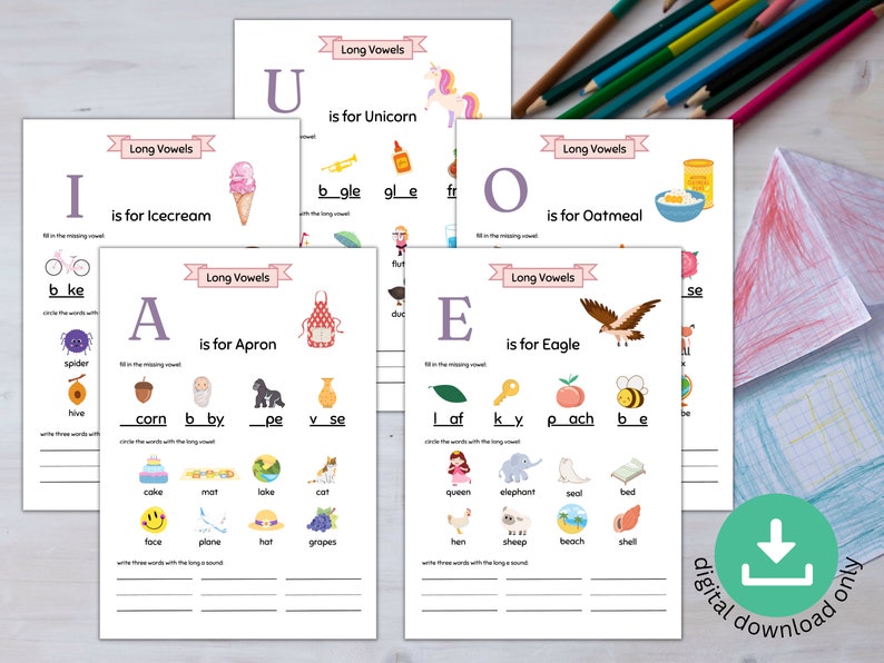 Long Vowel Activity Sheets, Homeschooling Worksheets for Kids ...