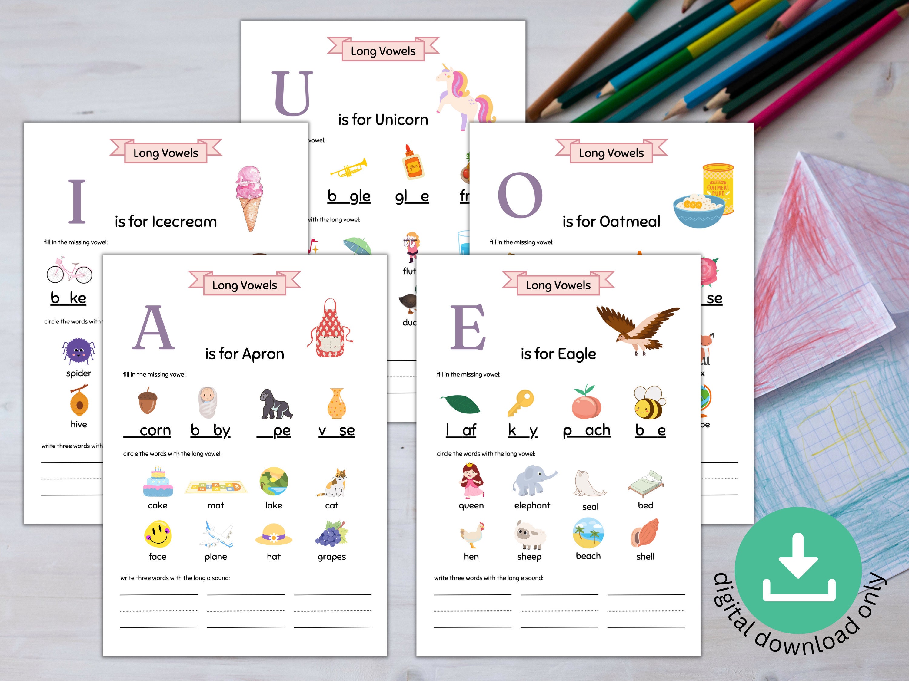 Learn Vowels Vowels Chart Digital Download Long Vowels 51 Off